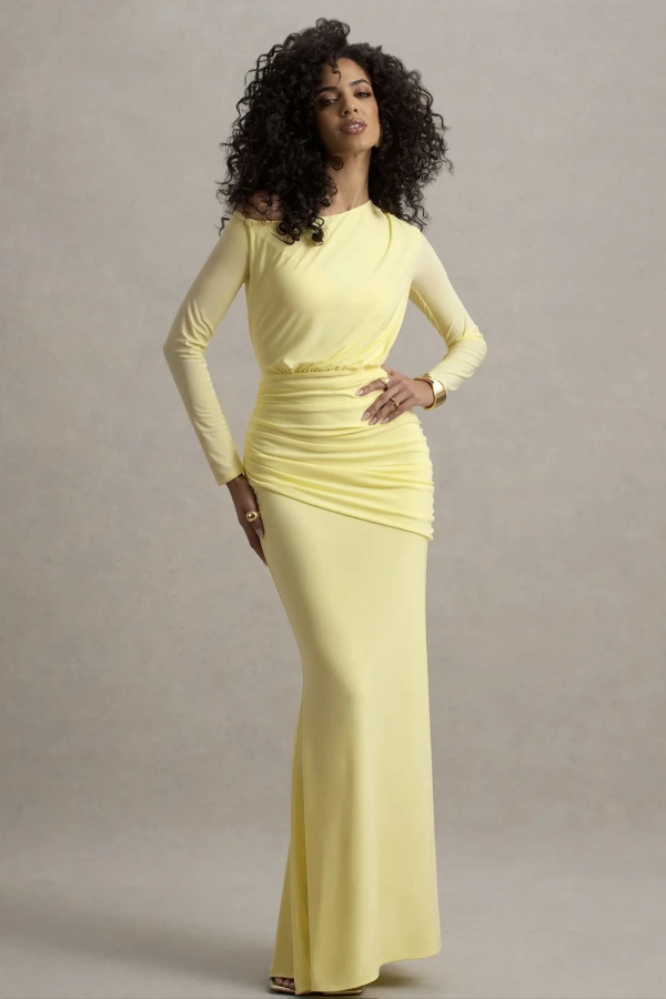 Rent Club L Deanna Draped Maxi Dress in Lemon - Club L London | HURR