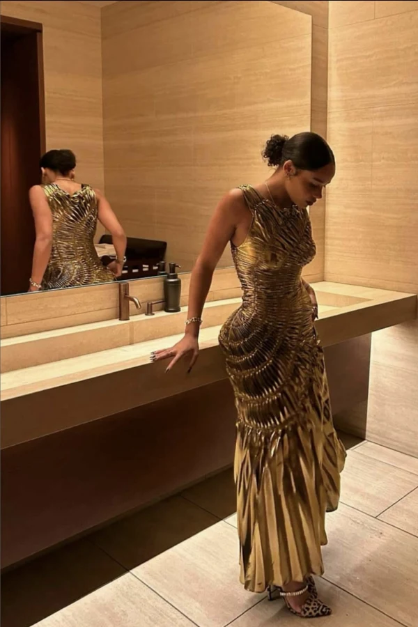 Rent The Fossil Dress - Gold/Dark Gold - Georgia Hardinge | HURR