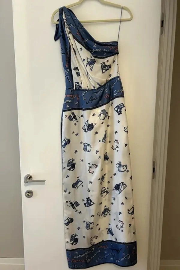 Rent Fendi Silk One-Shoulder Dress – Blue & Cream - Fendi | HURR