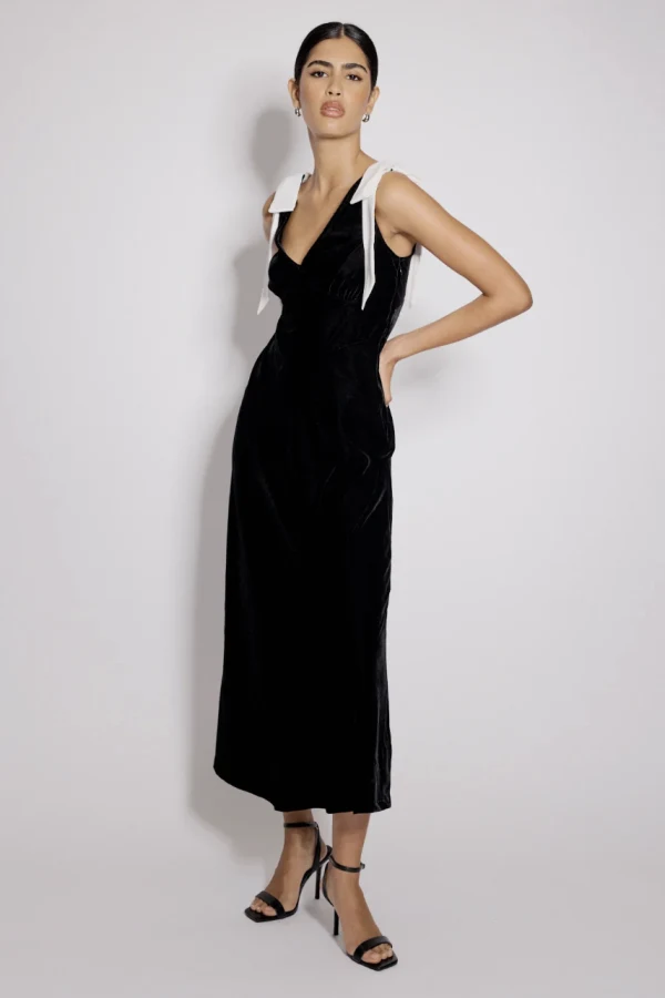 Rent Black Velvet Bow Shoulder Lenka Midi Dress - Nobody's Child | HURR