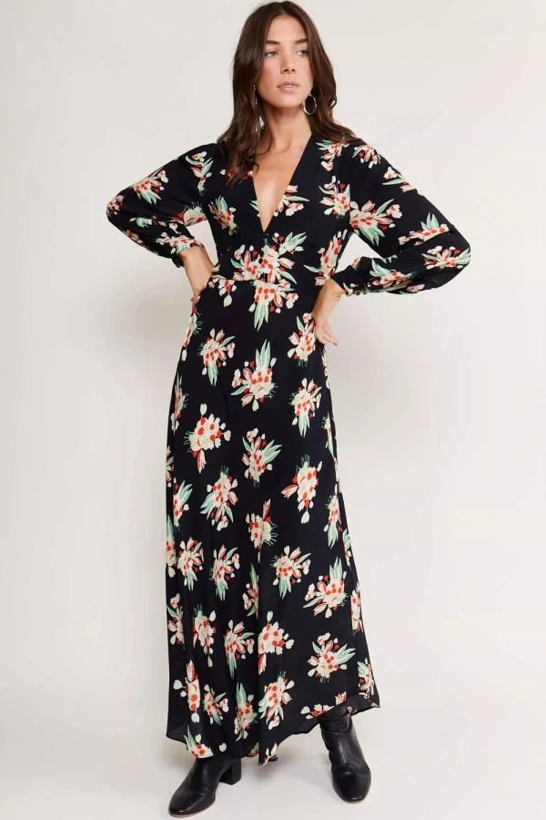 Rent Trula Tulip Cloud Black Midi Dress - RIXO | HURR