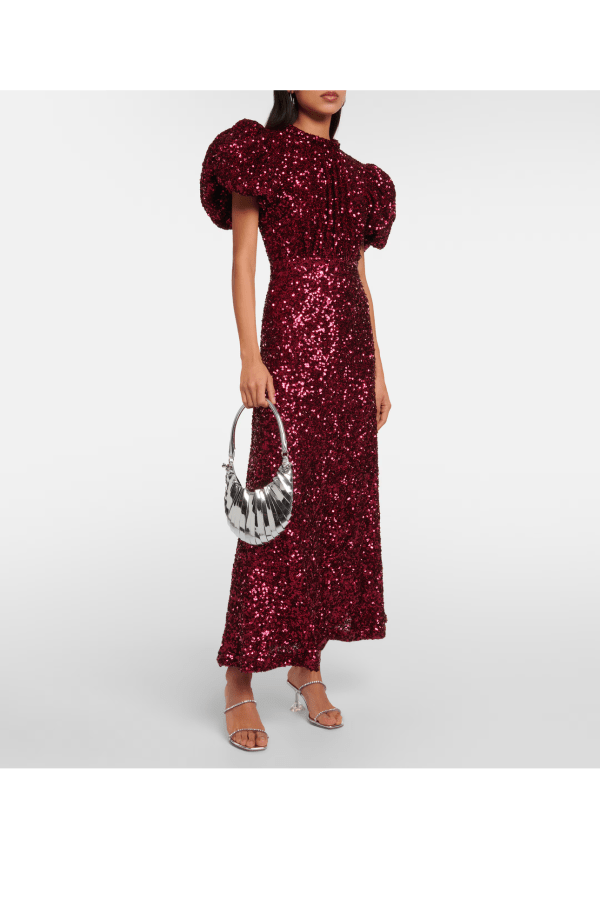 Rent Burgundy Sequined Puff Sleeves maxi dress - ROTATE BIRGER CHRISTENSEN | HURR