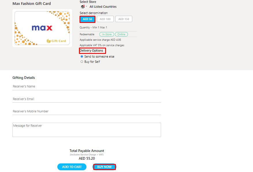 Max Fashion Gift Cards & Vouchers, Buy online December 2020 | al giftcards
