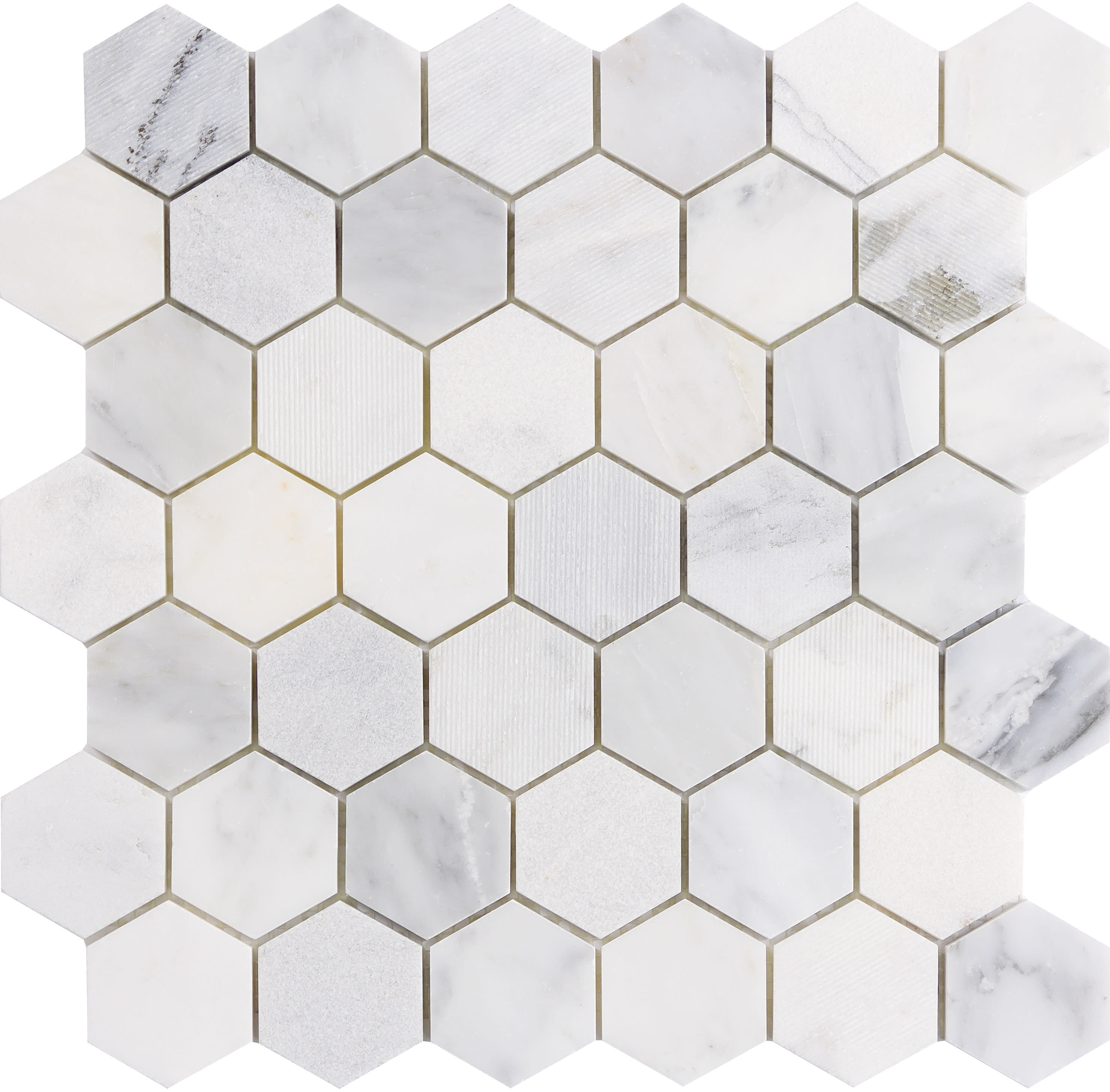 Emser Marble Winter Frost 2-Inch Hexagon Mix Mosaic 12X12