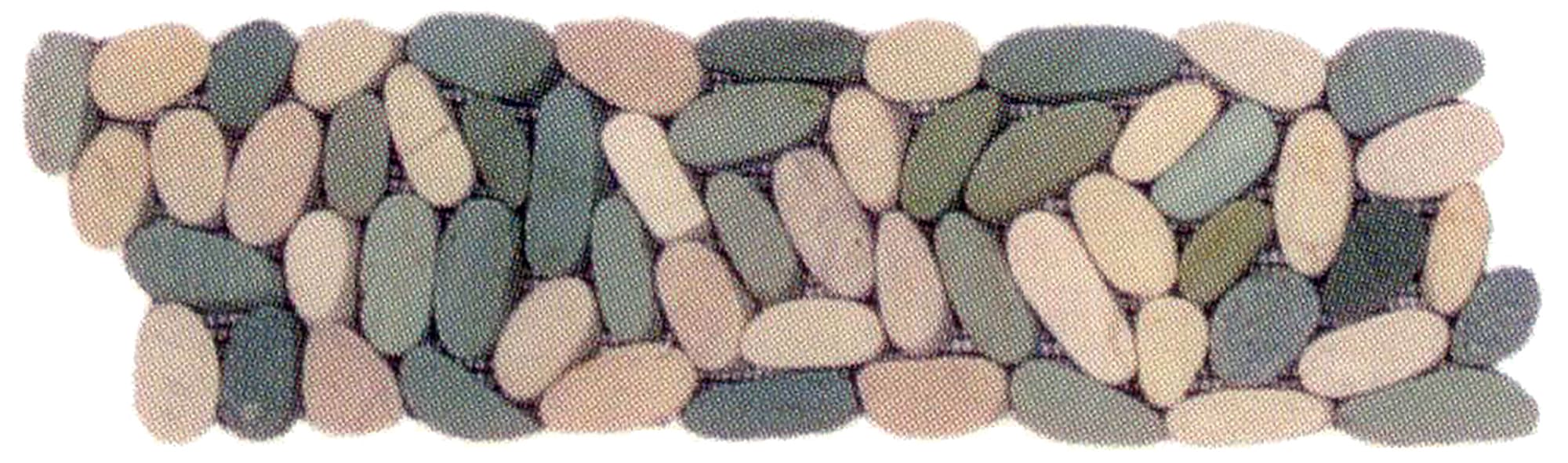 Bati-Orient Pebbles Mix White Green Sliced Matte Pebble Interlocking Border