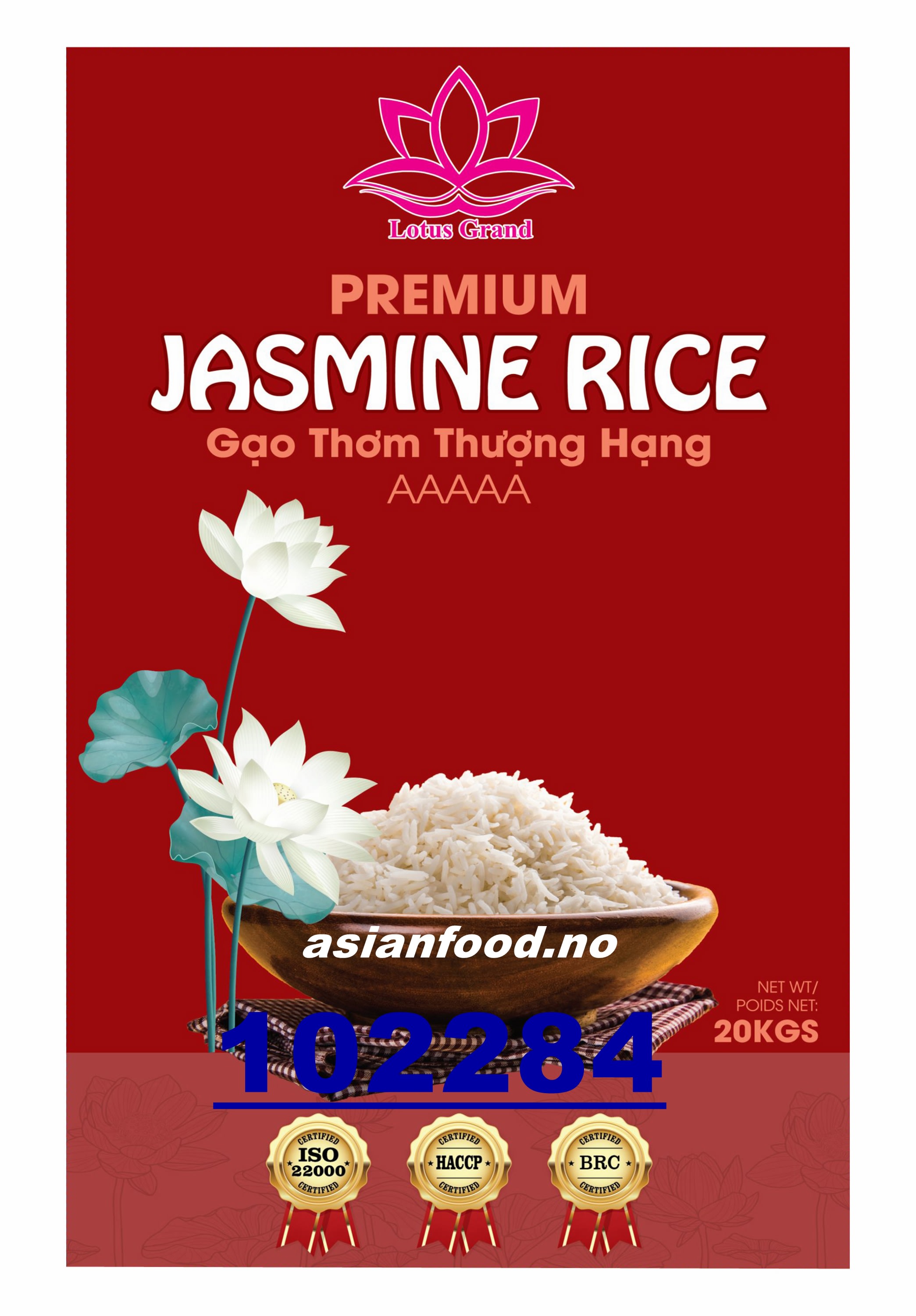 LOTUS Premium Jasmine rice 20kg Asian Food Import