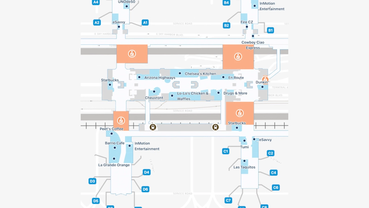 Phoenix Sky Harbor Airport (PHX) Map | Terminals 3 & 4 Map