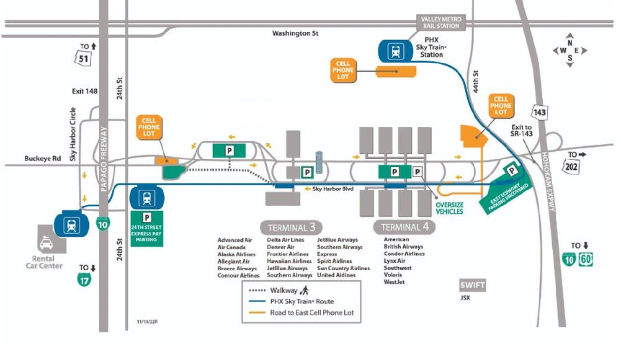 Phoenix Sky Harbor Airport (PHX) Map | Terminals 3 & 4 Map