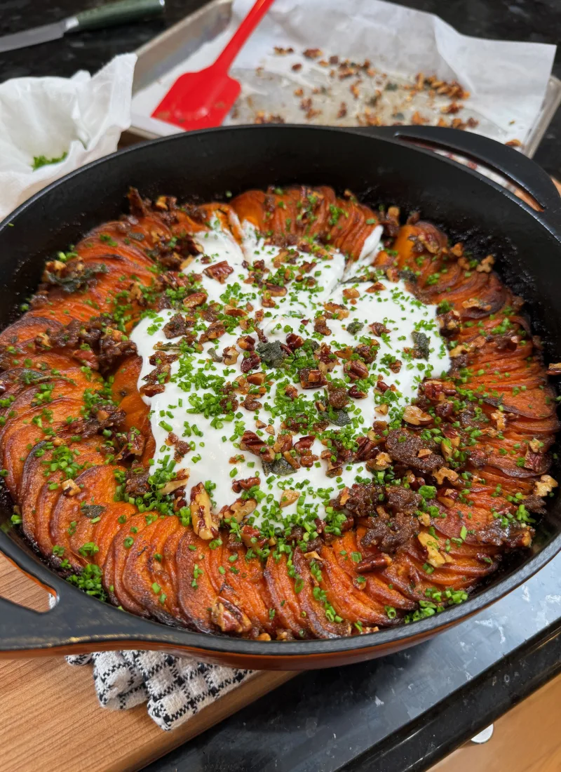 Bourbon Scalloped Sweet Potatoes & Whipped goat cheese | Provecho