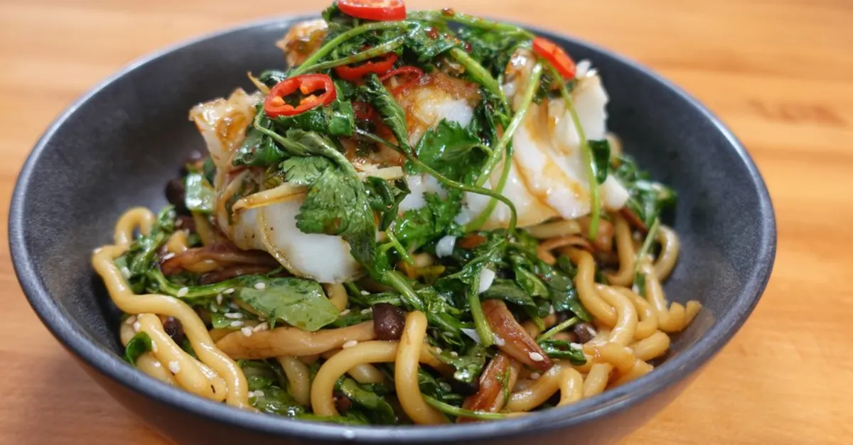 Steamed Fish w/ Warm Mushroom-Udon Salad | Provecho