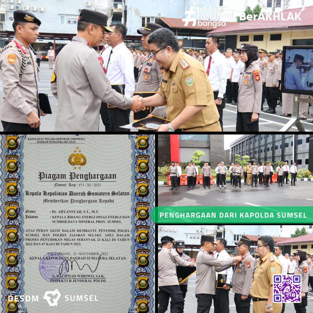 Penghargaan dari Kapolda Sumsel - DESDM SUMSEL