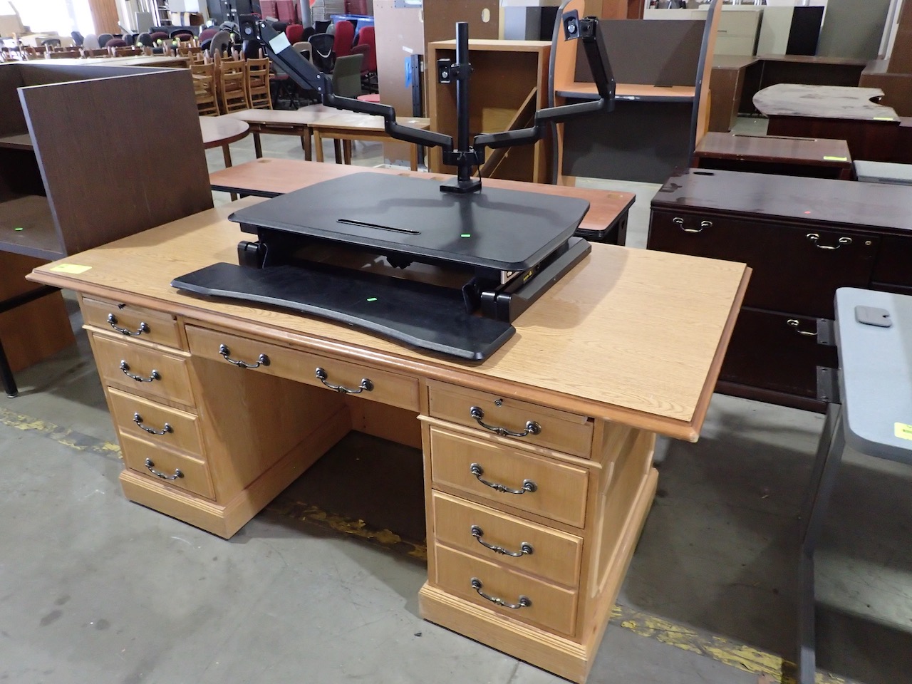 (1) Wooden Desk With Airlift Standing Desk Riser | Surplus Marketplace