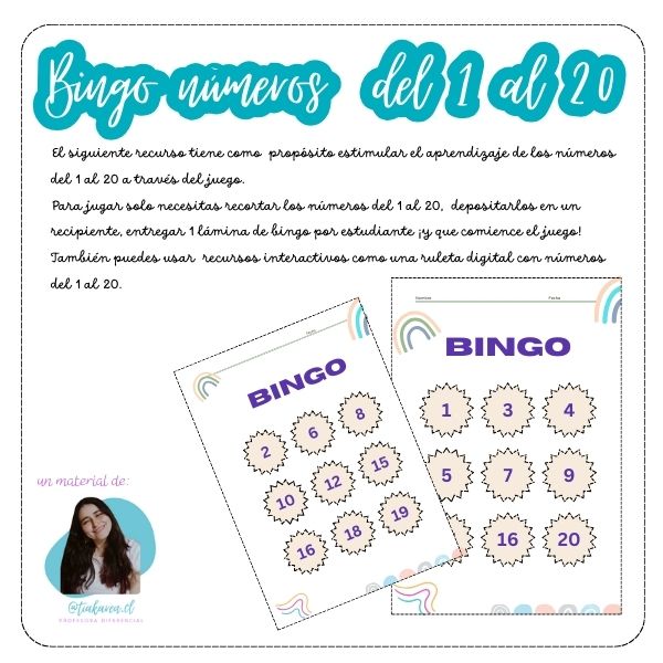 Bingo números del 1 al 20