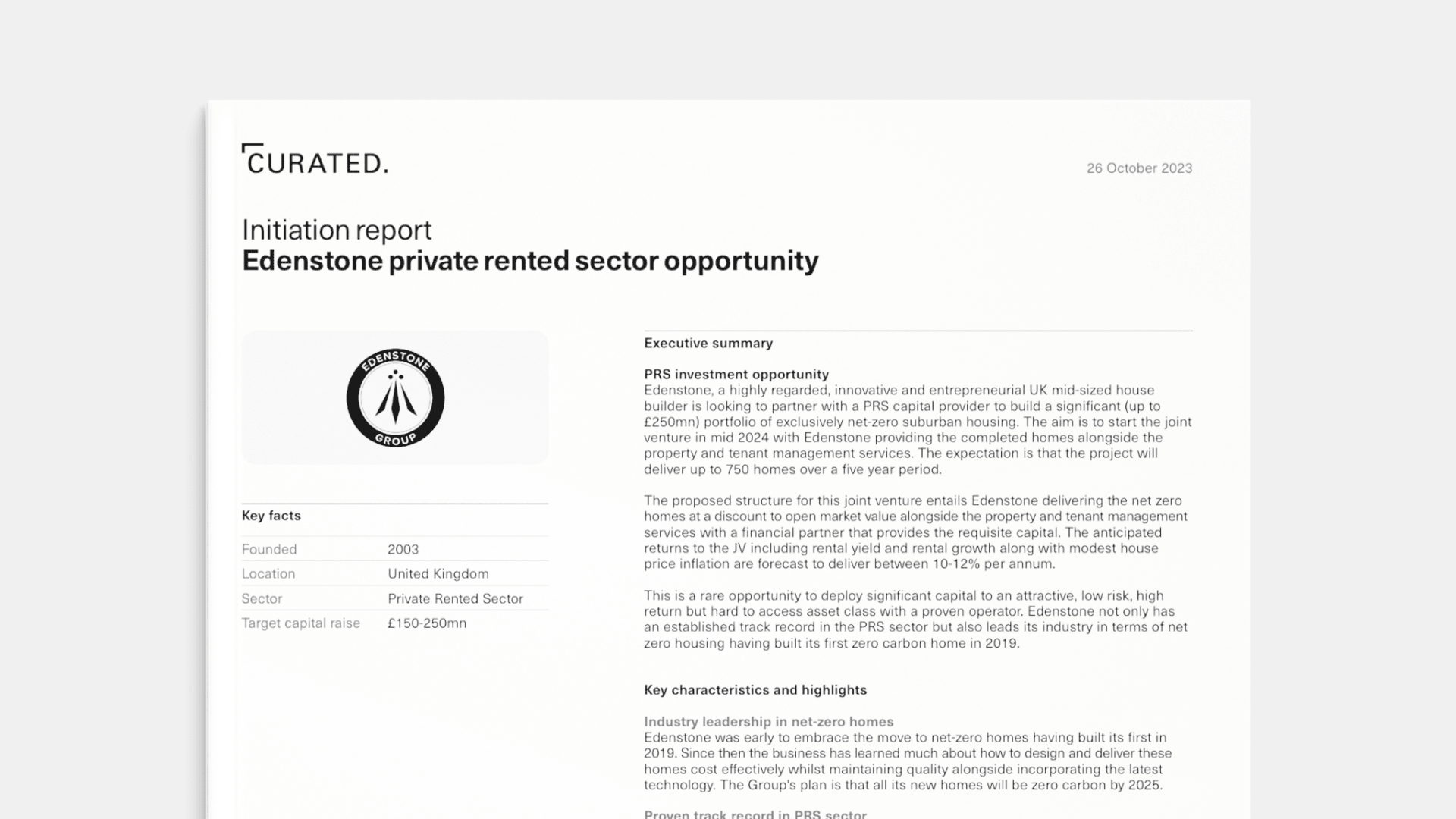 Edenstone PRS opportunity: Research initiation report