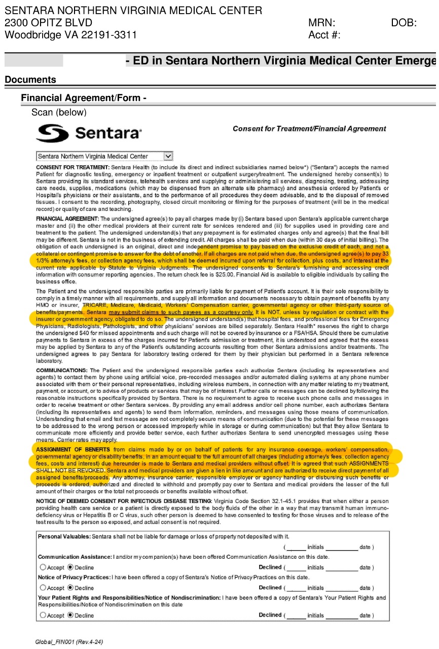 Sentara Health | Beware Surprise Billing Documents at the ER! | Blaszkow