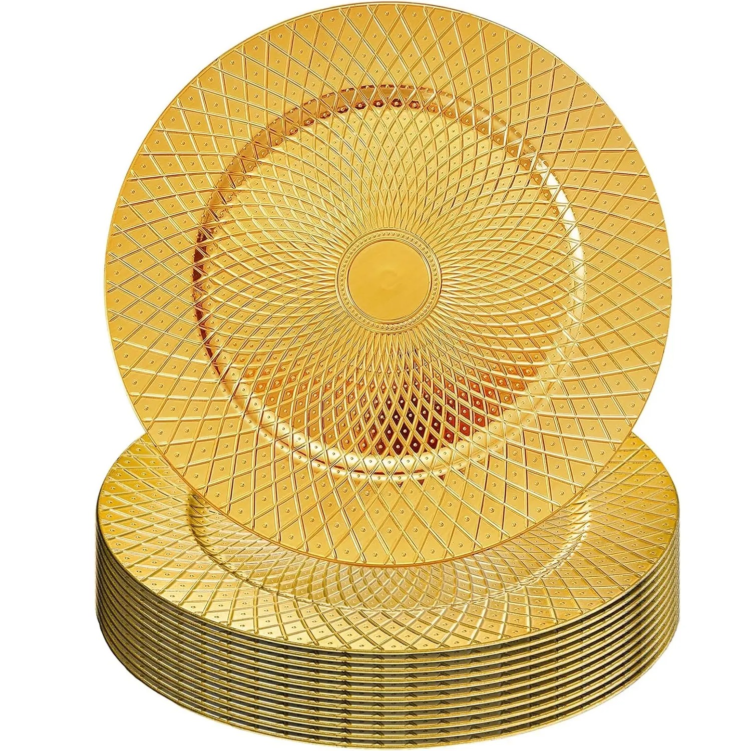 Set x6 de platos dorado redondo con textura elegante 33 Cm GENERICO ...