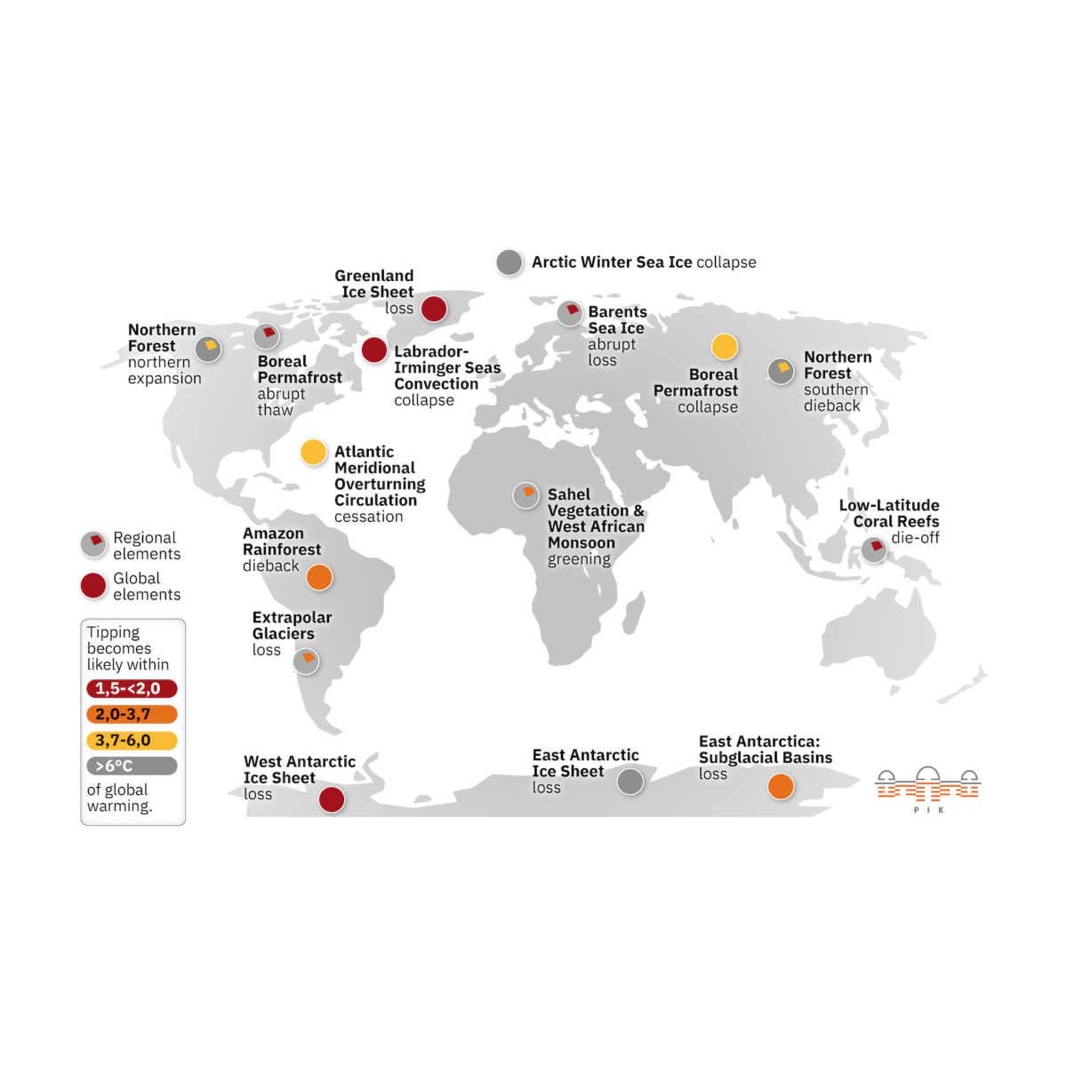 The 16 climate change tipping elements and their tipping points ...
