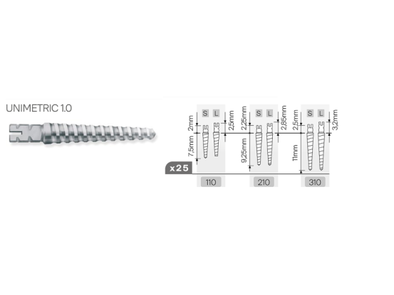 Unimetric 1.0 tenons radiculaires titanium 215T-110S - denta.be