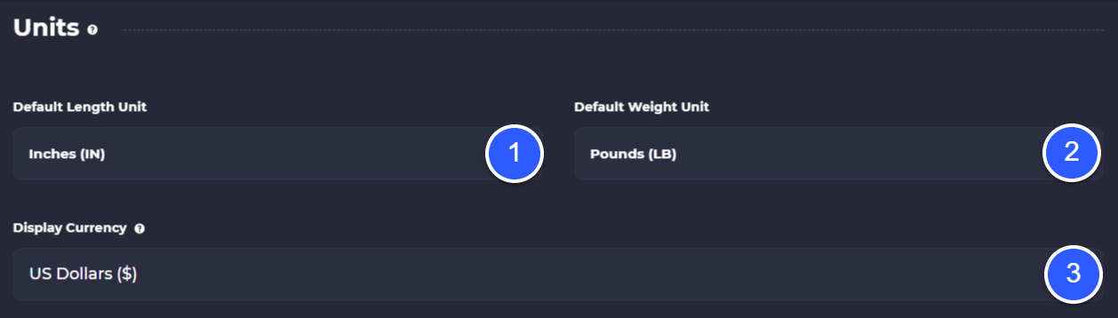 default units of measure