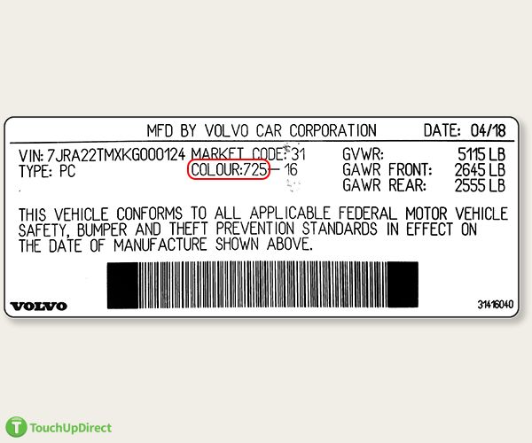 Volvo Touch Up Paint - Color Codes & Paint Code Location | TouchUpDirect