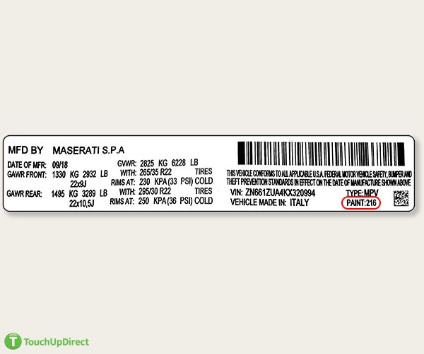 Maserati Touch Up Paint - Color Codes & Paint Code Location