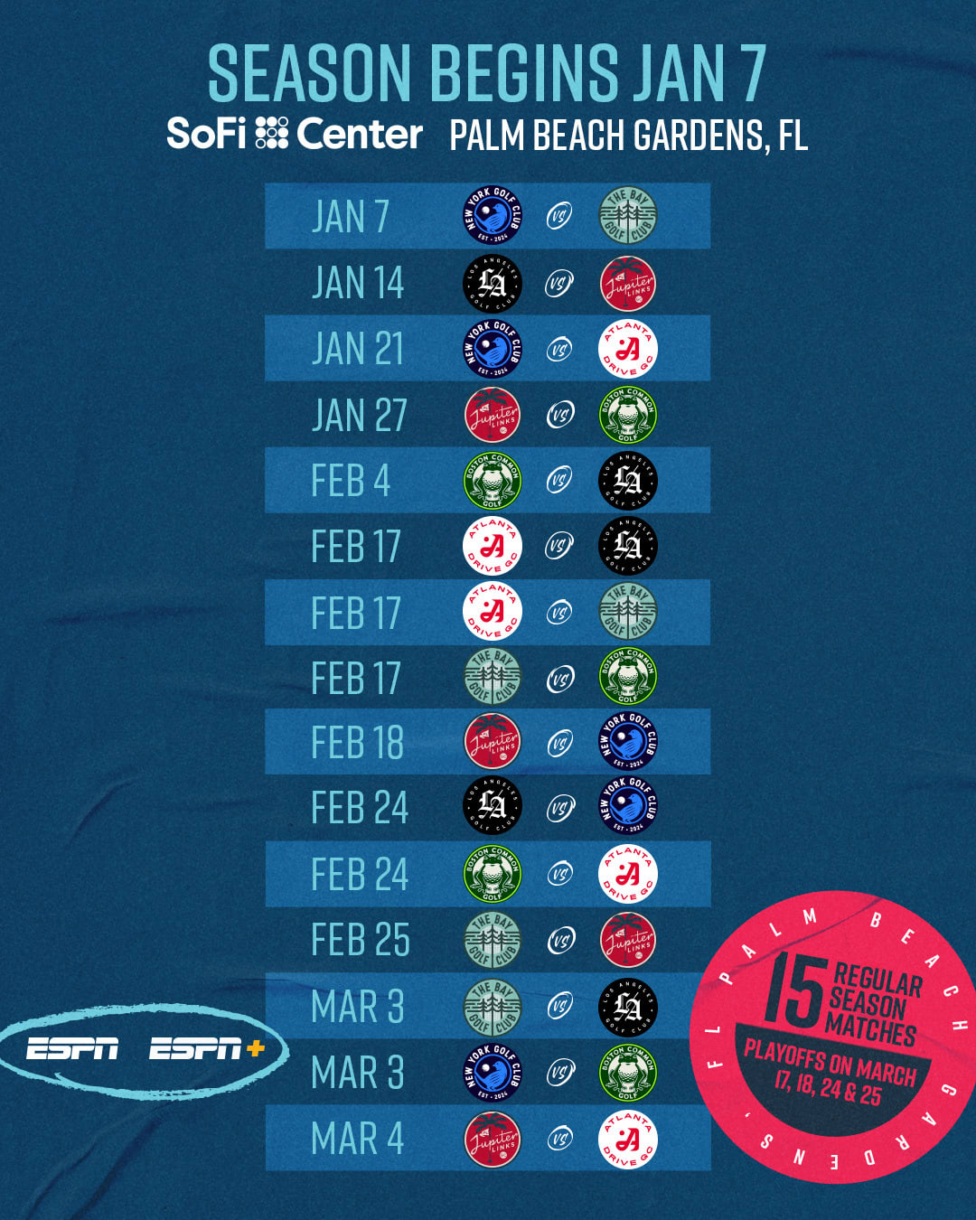 2025 Schedule for TGL presented by SoFi | TGL