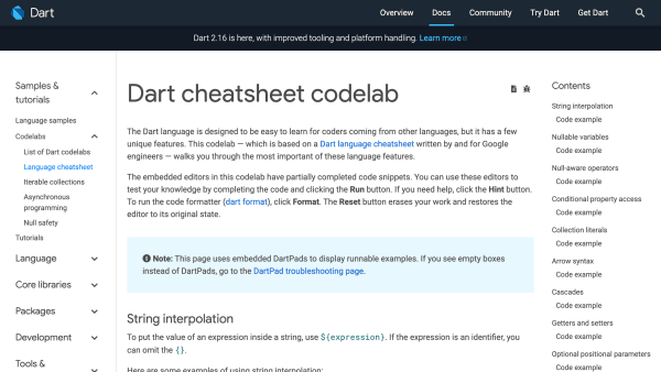 Dart Cheatsheet Codelab - Dev Resources