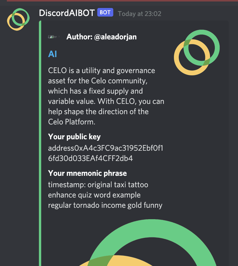 Celo AI DiscordBot | Devpost