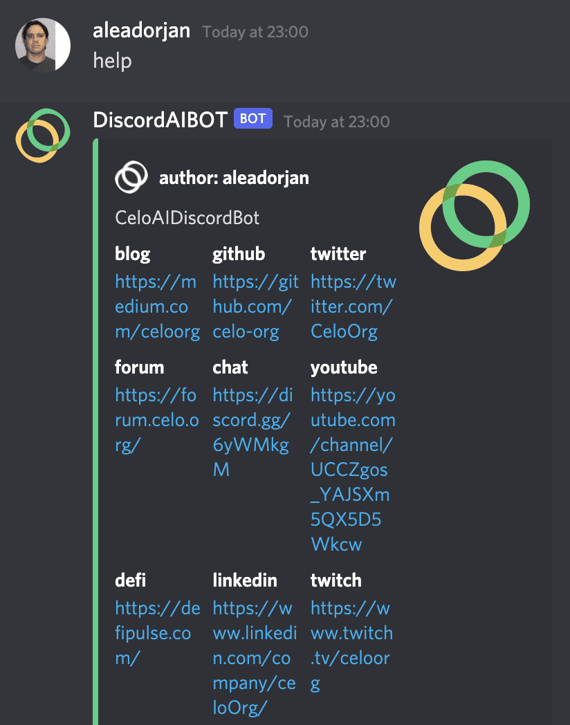 Celo AI DiscordBot | Devpost