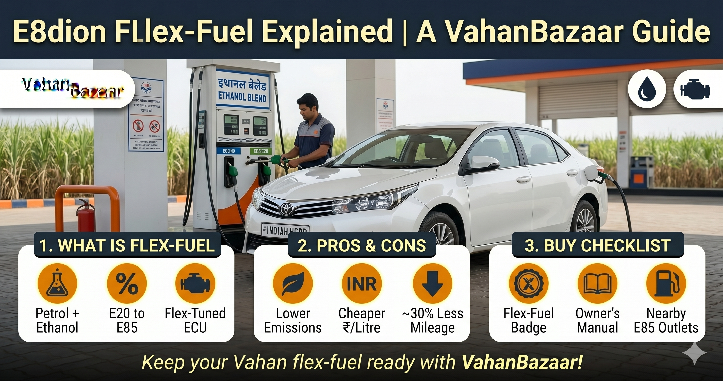 Flex-Fuel Vehicles E85 in India 2026 — Hyryder, Wagon R Flex | VahanBazaar