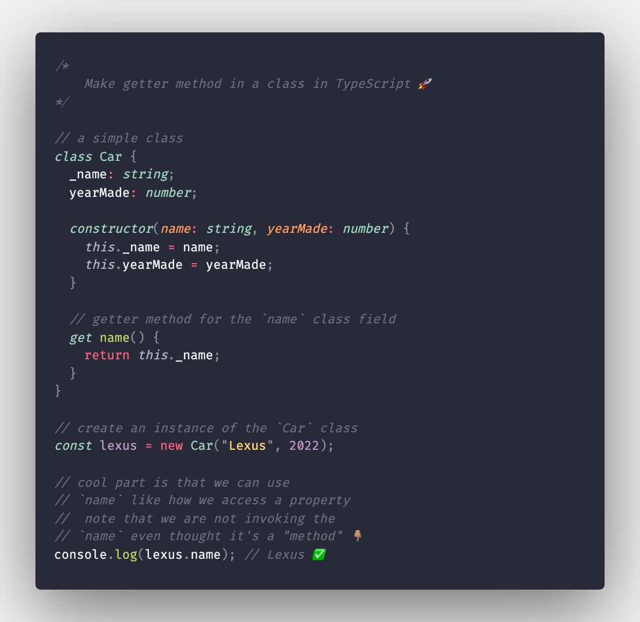How to make a getter method in a class in TypeScript? | MELVIN GEORGE