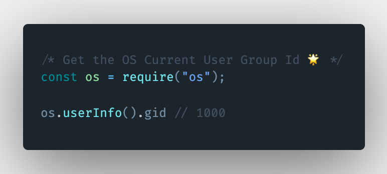 How to get the operating system's current user group id using Node.js? | MELVIN GEORGE