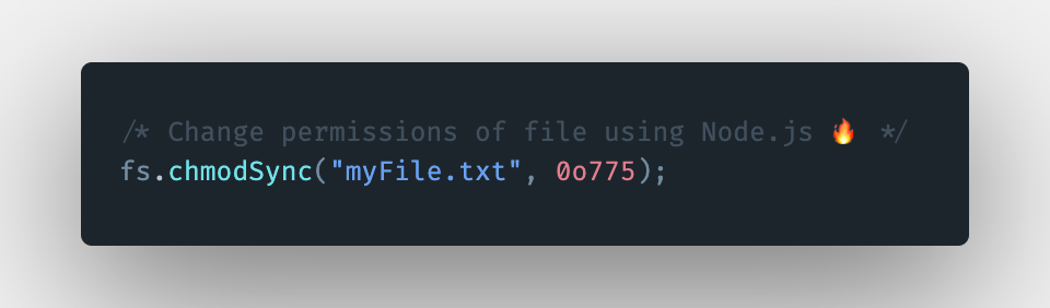 How to change the permissions of a file synchronously using Node.js? | MELVIN GEORGE