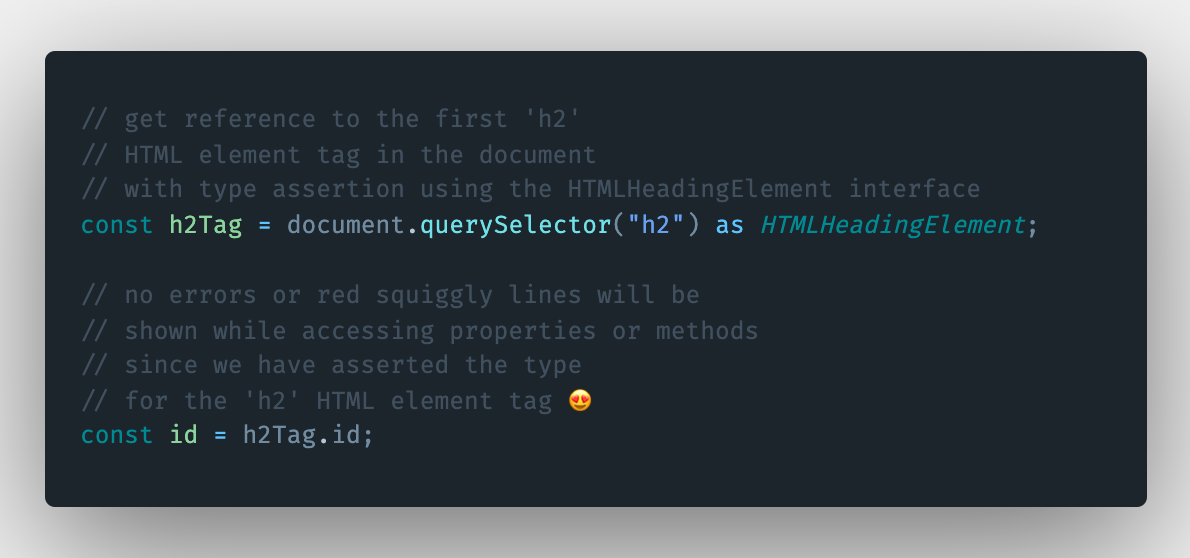 How to get or access the properties and methods of h2 HTML element tags without errors in ...