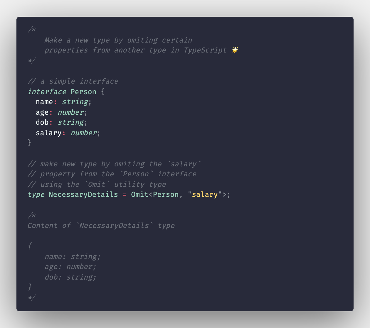 How to easily make a new type by removing or omitting certain properties from another type in ...