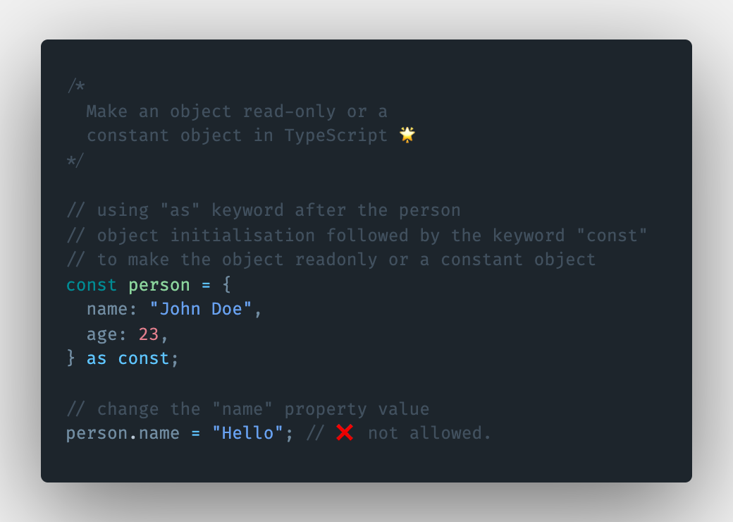 How To Convert An Object To A Read Only Or A Constant Object In Typescript Melvin George
