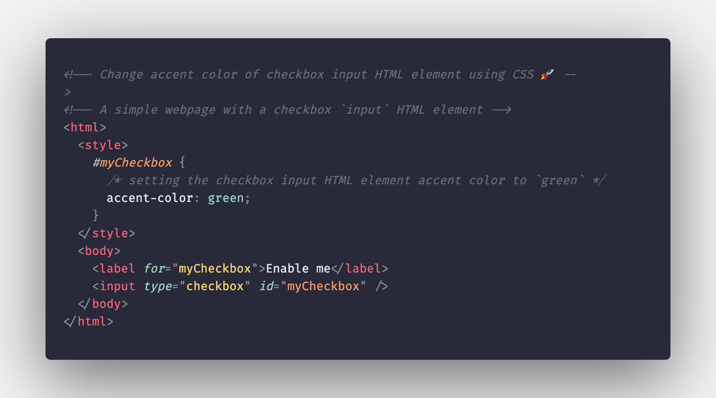 How to change the color or the accent color of the checkbox input HTML ... How to change the color or the accent color of the checkbox input HTML ...