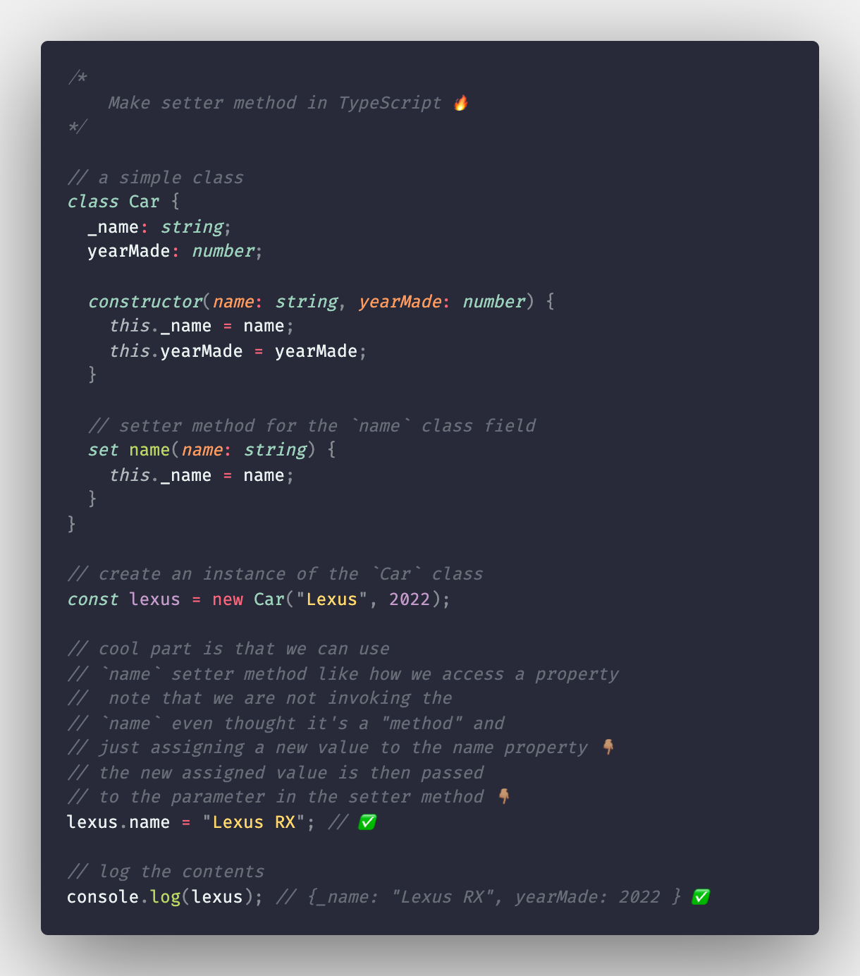 How to make a setter method in a class in TypeScript? | MELVIN GEORGE