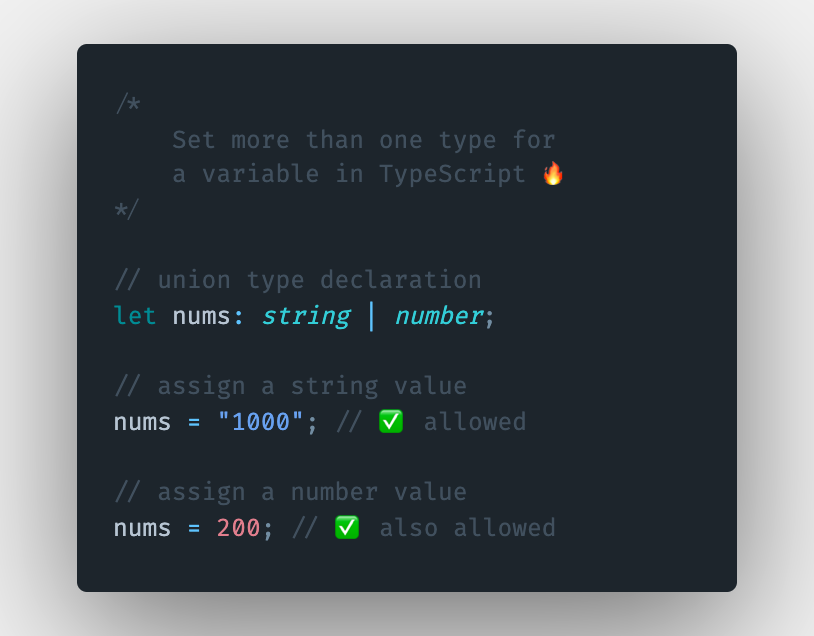 How To Set More Than One Type For A Variable In Typescript Melvin George