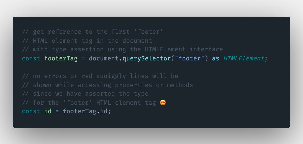 How to get or access the properties and methods of footer HTML element tags without errors in ...
