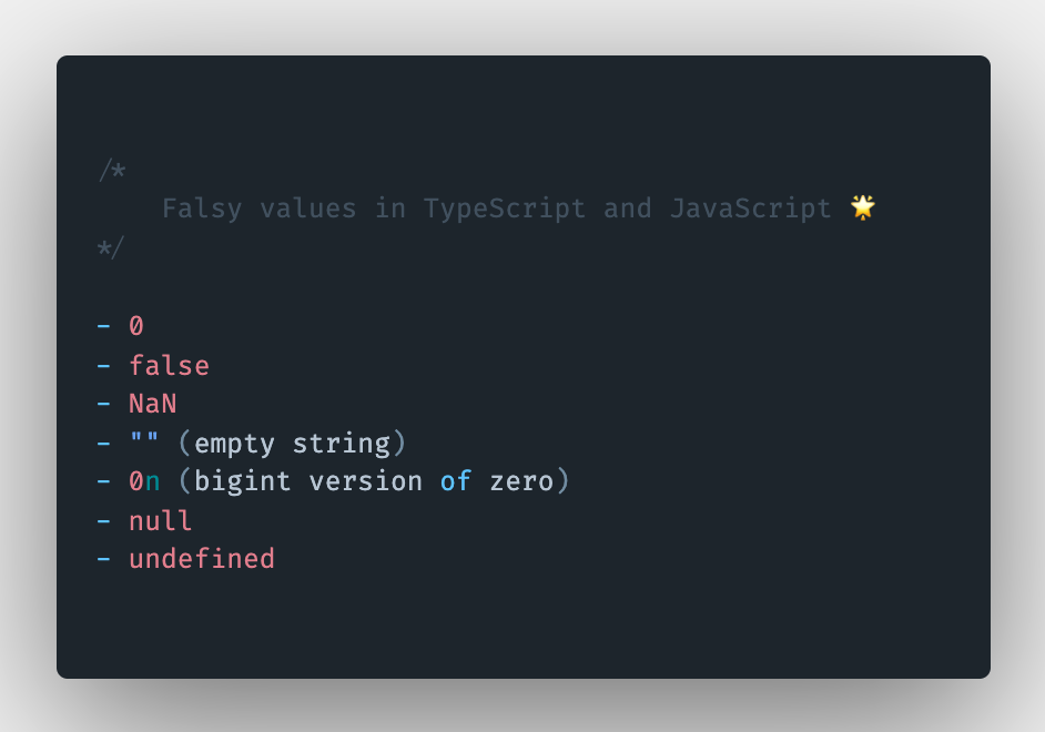What are the falsy values in TypeScript and JavaScript? | MELVIN GEORGE What are the falsy values in TypeScript and JavaScript? | MELVIN GEORGE