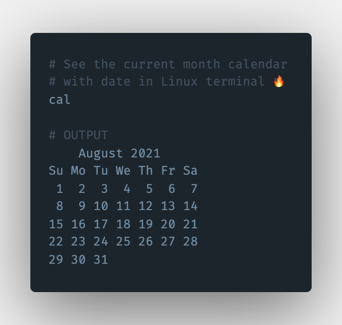 How to see the current month calendar with the date on the Linux terminal? | MELVIN GEORGE