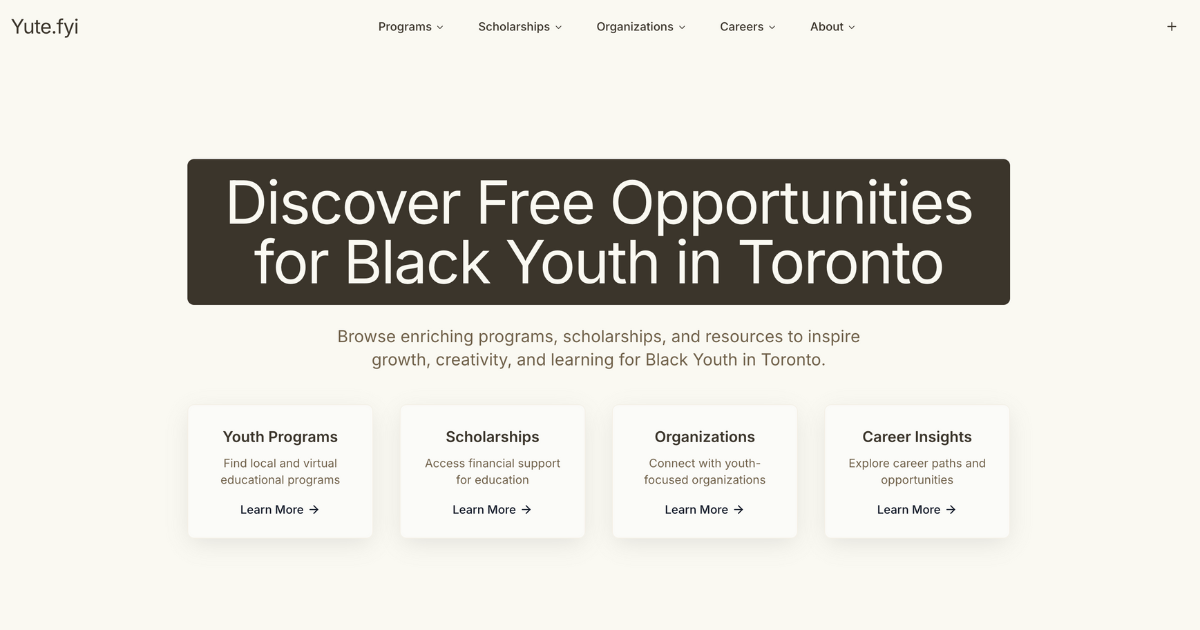 Yute.fyi - Discover Free Opportunities for Black Youth in Toronto