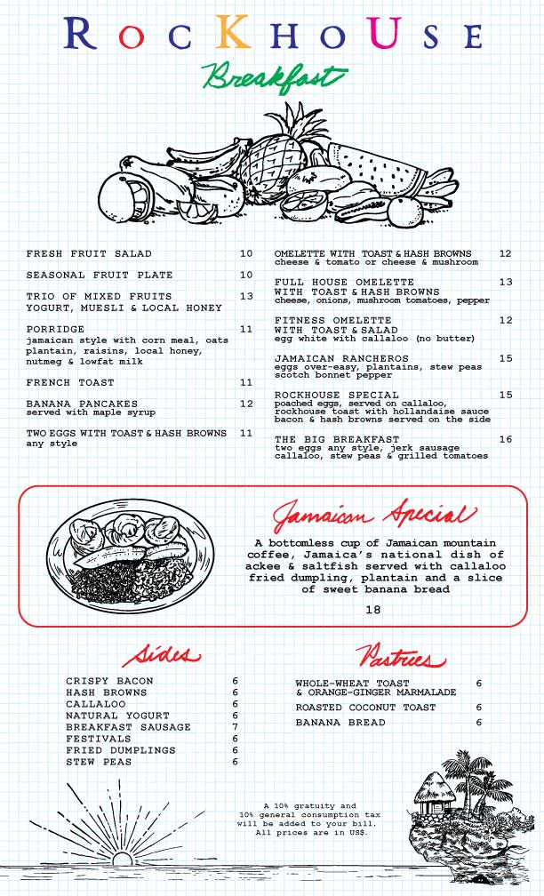 Rockhouse breakfast Menu