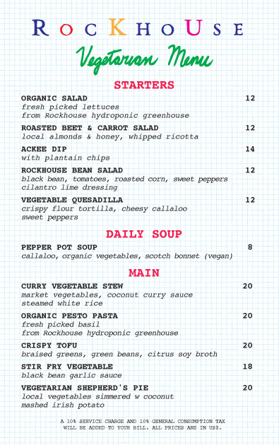 Rockhouse lunch Menu