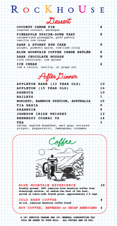 Rockhouse Dinner Menu – Rockhouse Hotel & Spa