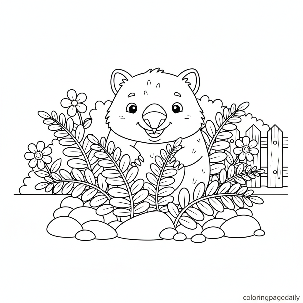 Wombat Playing Hide and Seek - Printable Coloring Page