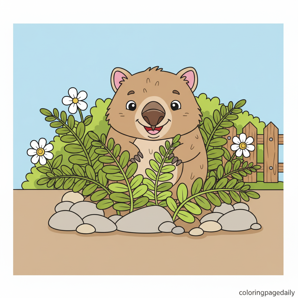 Wombat Playing Hide and Seek - Printable Coloring Page