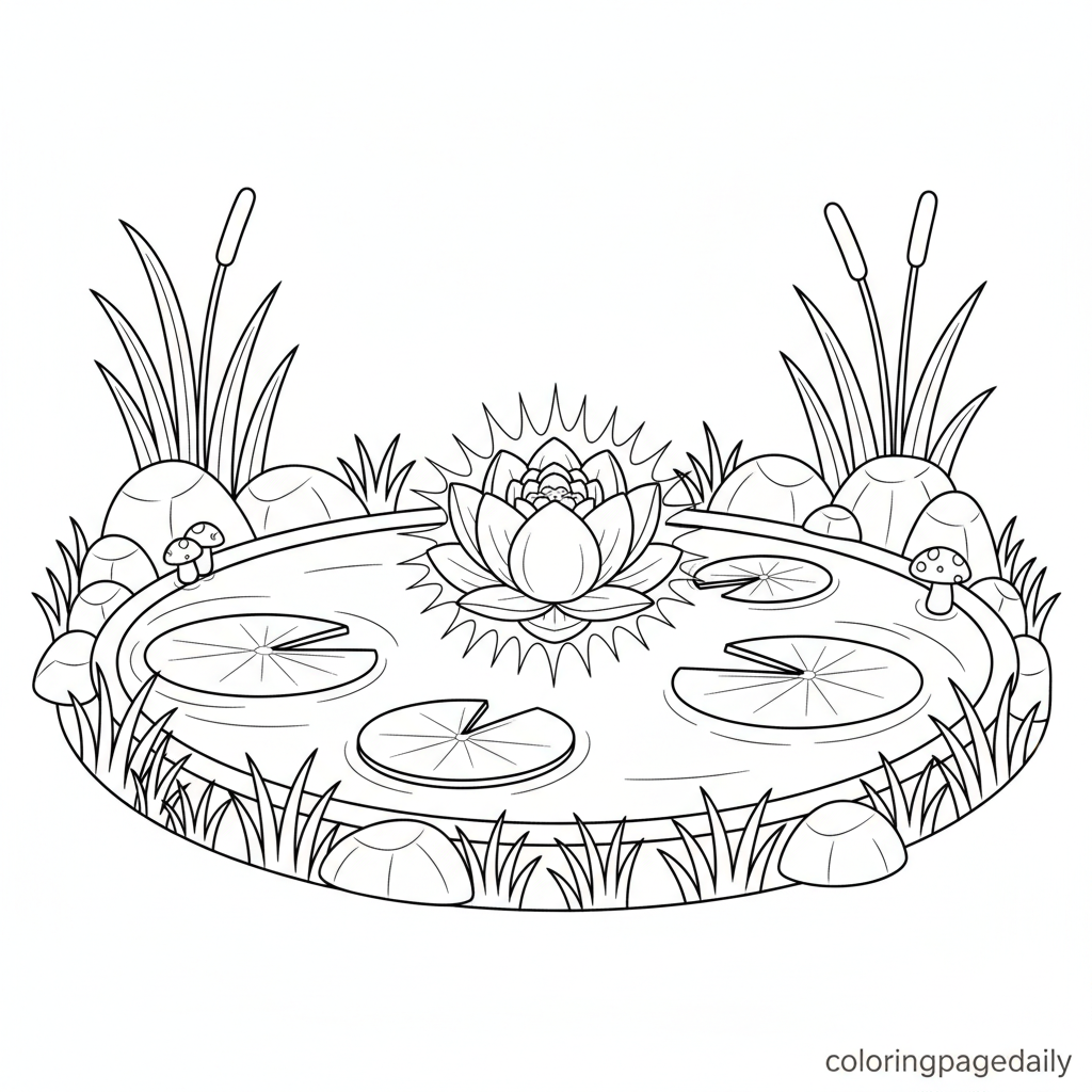 Magical Giant Lily Pond - Printable Coloring Page