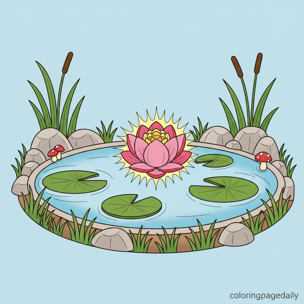 Magical Giant Lily Pond - Printable Coloring Page